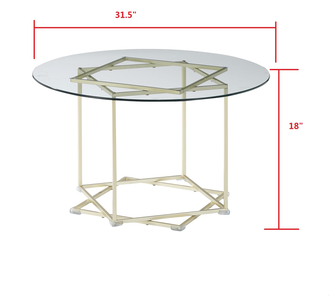 Round Coffee Table Glass Coffee Tables for Living Room Modern Gold Metal Steel Frame & Protective Foot Pads Small Coffee Table for Small Space Home Office Bedroom