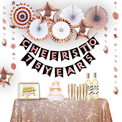 75th Birthday Decorations for Women by Hombae, 75th Anniversary Decorations, 75 Bday Decorations, Rose Gold Cheers to 75 Years Banner, 75 Birthday Decor, 75 Years Old Party Favors Supplies
