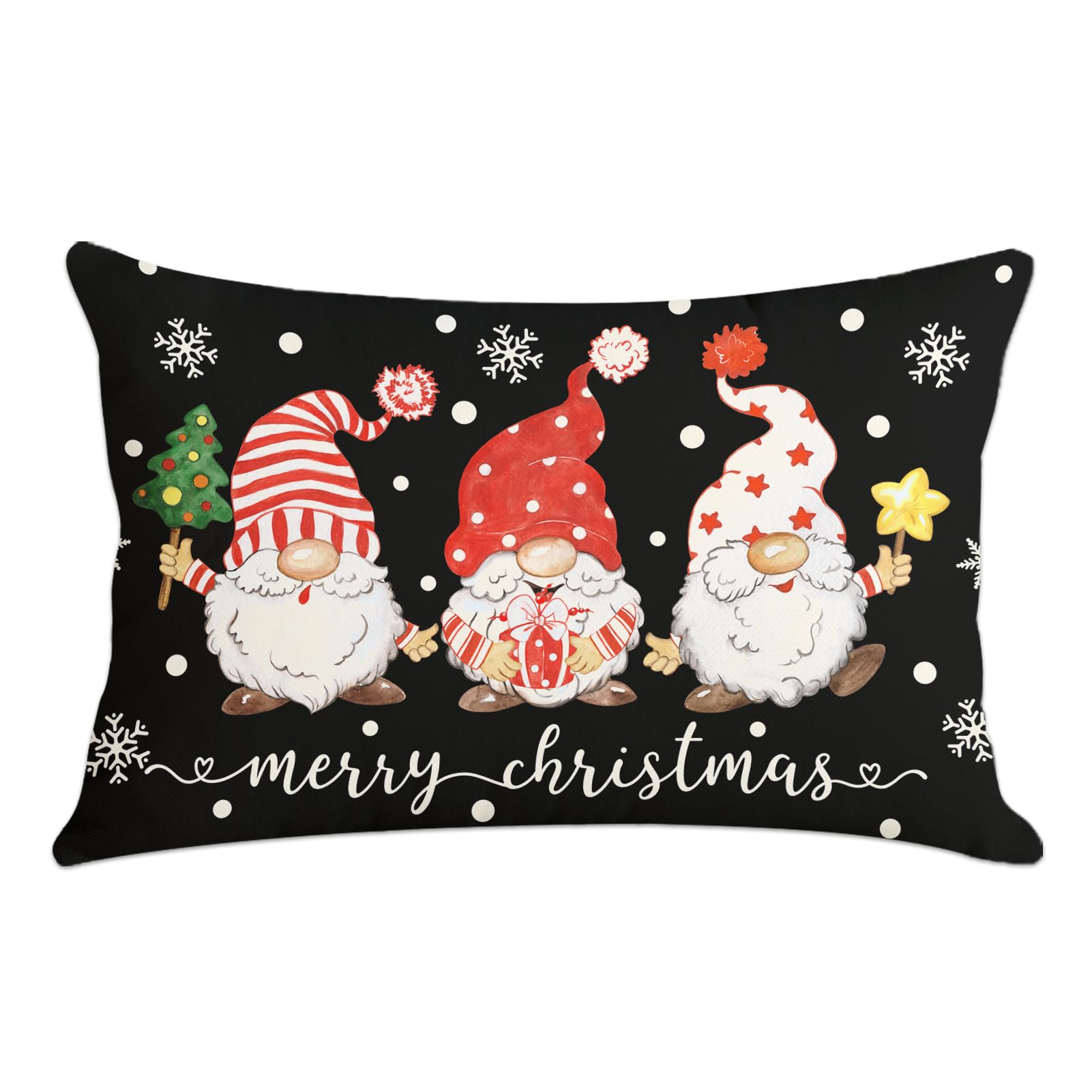 Christmas Throw Pillow Cover Black Christmas Gnome Linen Lumbar Pillow Cover Decorations for Home 12x20 Inches Cushion Pillowcase Sofa and Bed Decor