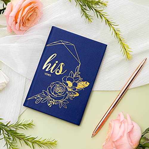 COFICE Vow Books for Wedding, His and Hers Marriage Vows to Remember Renewal Brides Journal, Leather Hardcover Booklet Keepsake, Bridal Shower Gift, Set of 2,White & Navy Blue