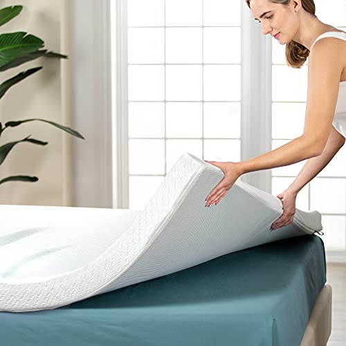 ZINUS 2 Inch Ultra Cooling Gel Memory Foam Mattress Topper with Cooling Cover, CertiPUR-US Certified, Full, White