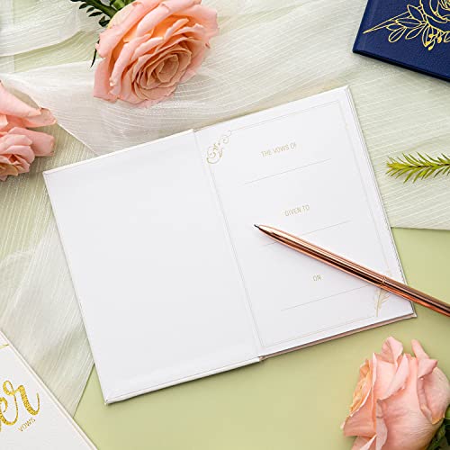 COFICE Vow Books for Wedding, His and Hers Marriage Vows to Remember Renewal Brides Journal, Leather Hardcover Booklet Keepsake, Bridal Shower Gift, Set of 2,White & Navy Blue