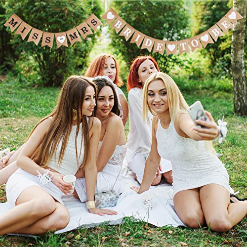 2 Pieces Bride to Be Banner Bride Sign Burlap Banner Bridal Shower Decorations Rustic Bunting Garland for Party Decorations Supplies (Black, White)