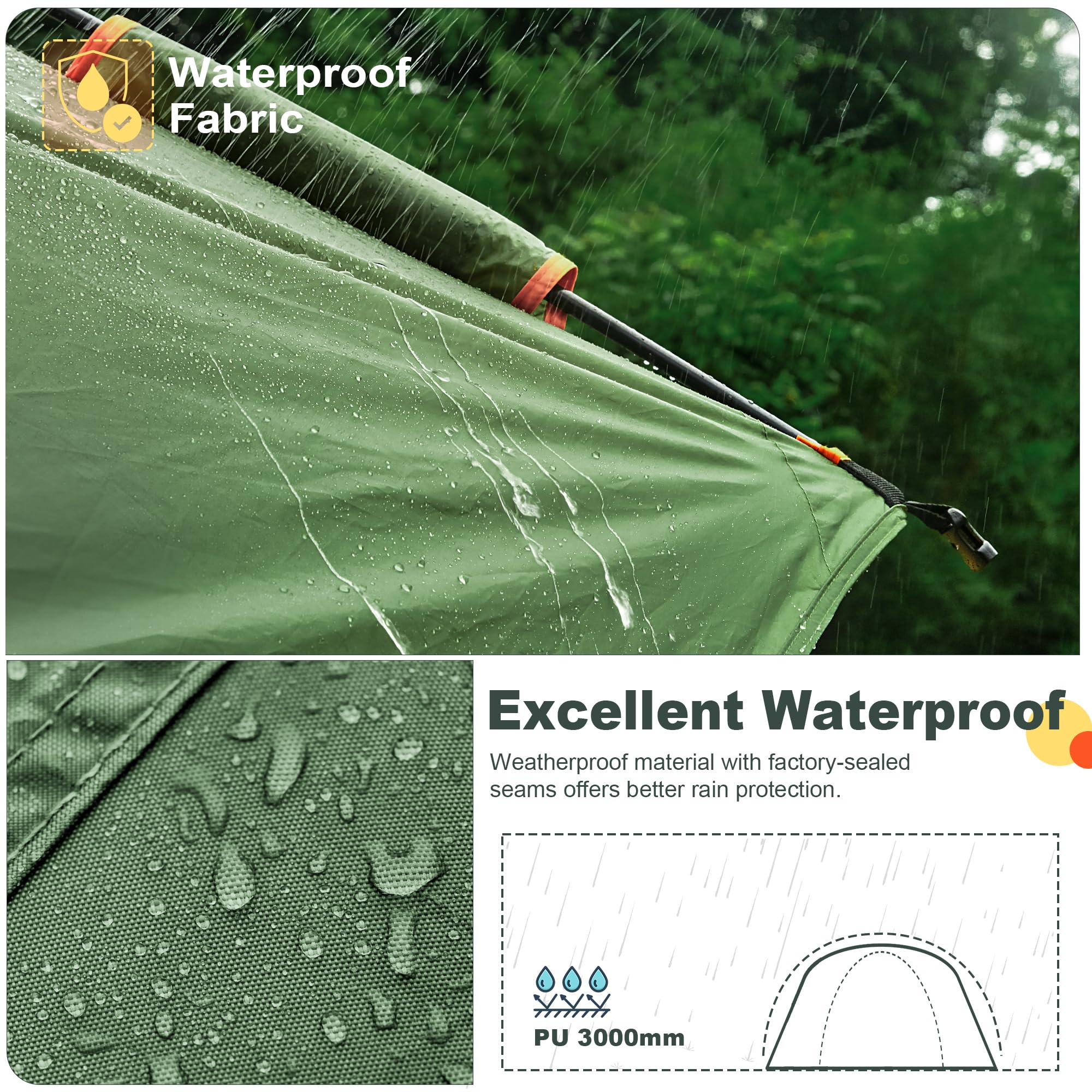 GoHimal SUV Tent for Camping, Waterproof PU3000mm Spacious Double Layer Design for 5-8 Person, Includes Rainfly and Storage Bag, 8FT L x 8FT W x 7.2FT H