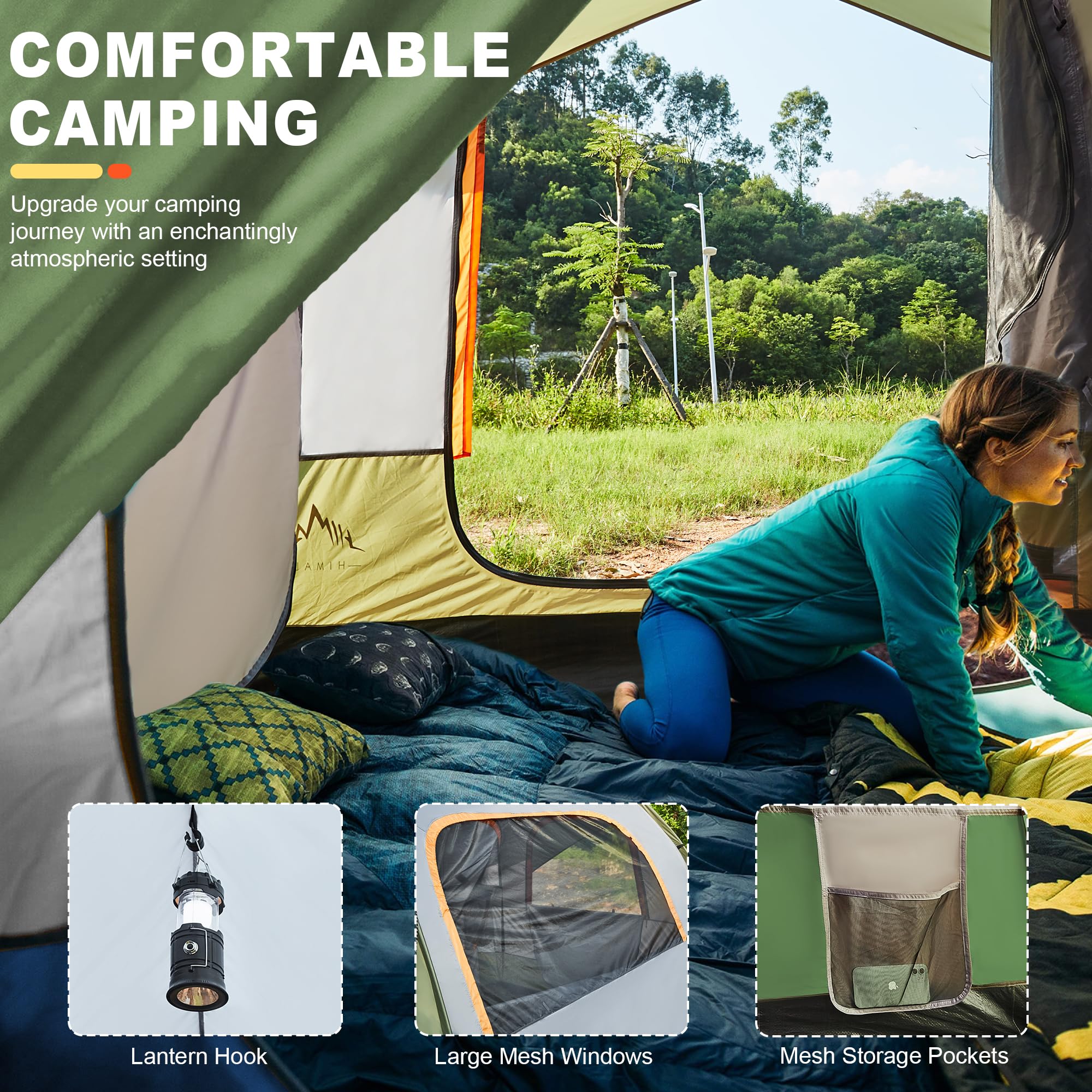 GoHimal SUV Tent for Camping, Waterproof PU3000mm Spacious Double Layer Design for 5-8 Person, Includes Rainfly and Storage Bag, 8FT L x 8FT W x 7.2FT H