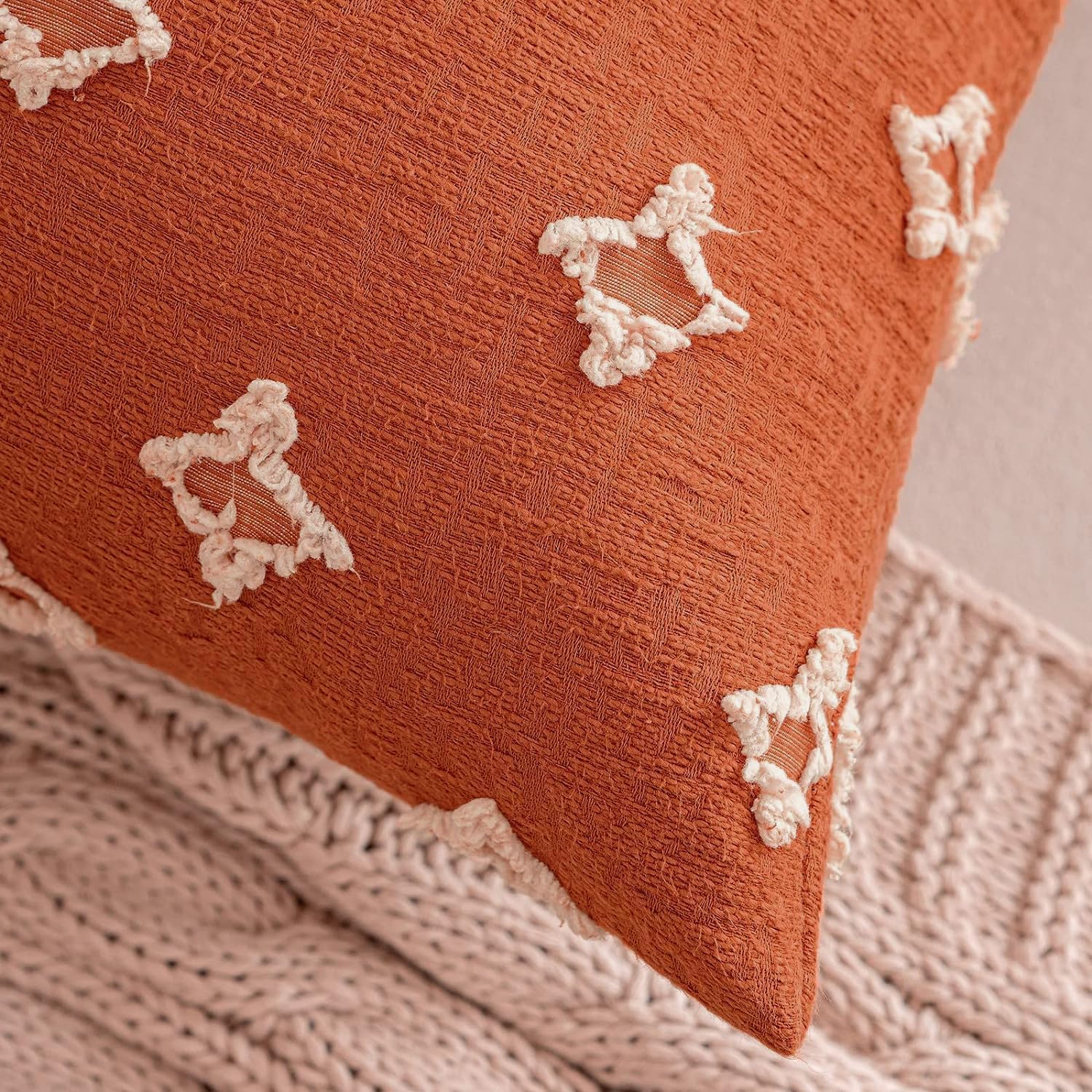 MIULEE Set of 2 Decorative Throw Pillow Covers Rhombic Jacquard Pillowcase Soft Square Cushion Case for Couch Sofa Bed Bedroom Living Room, 20x20 Inch, Burnt Orange