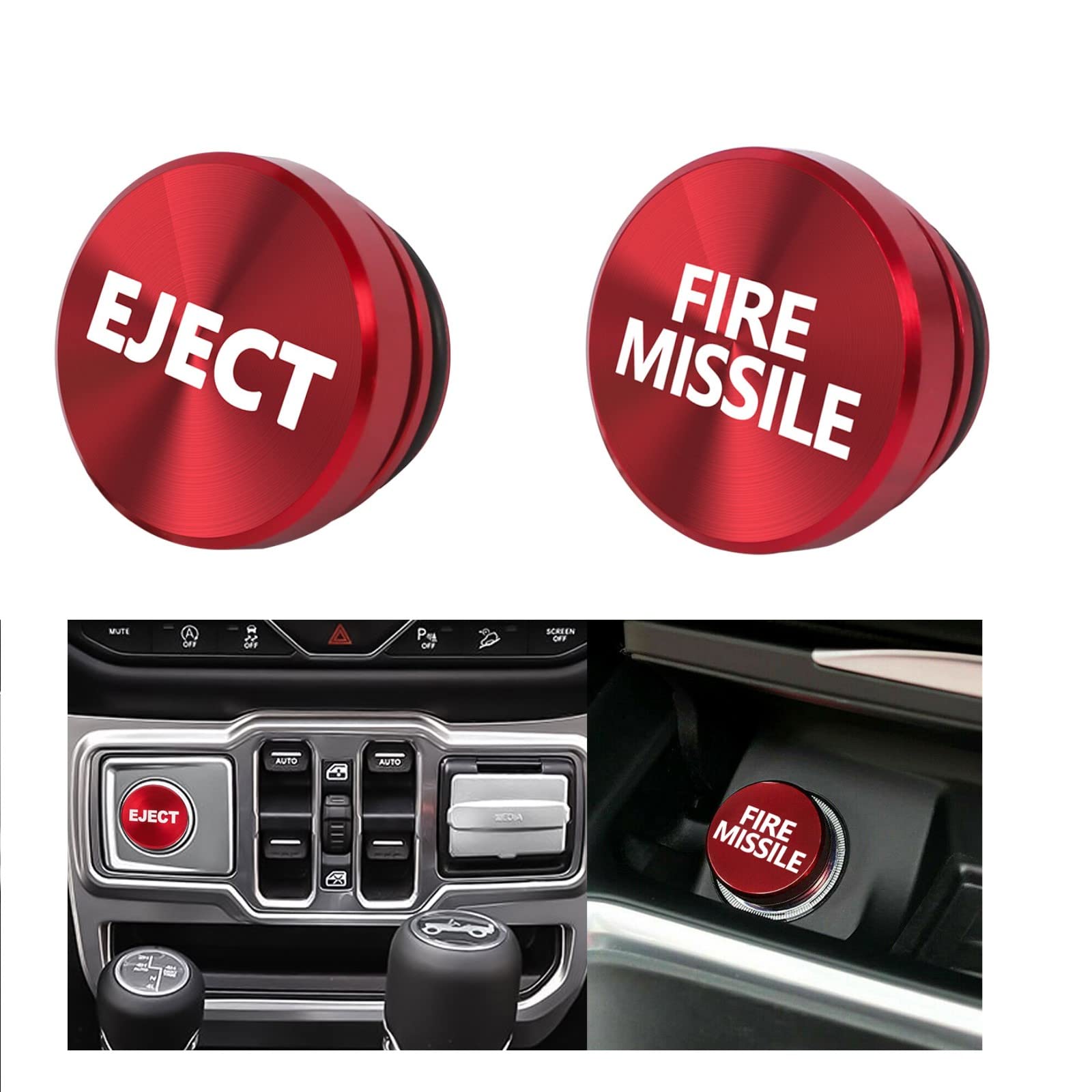 Xotic Tech Eject and FIRE Missile Cigarette Lighter Push Button Plug Replacement Cover, Aluminum Red, Fit Cars Trucks SUVs with 12V Power Source