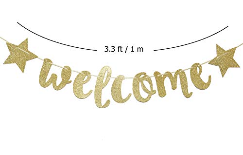 Welcome Little One Glitter Gold Banner, Baby Shower, Gender Reveal Party , Glitter Party Decor (Gold)