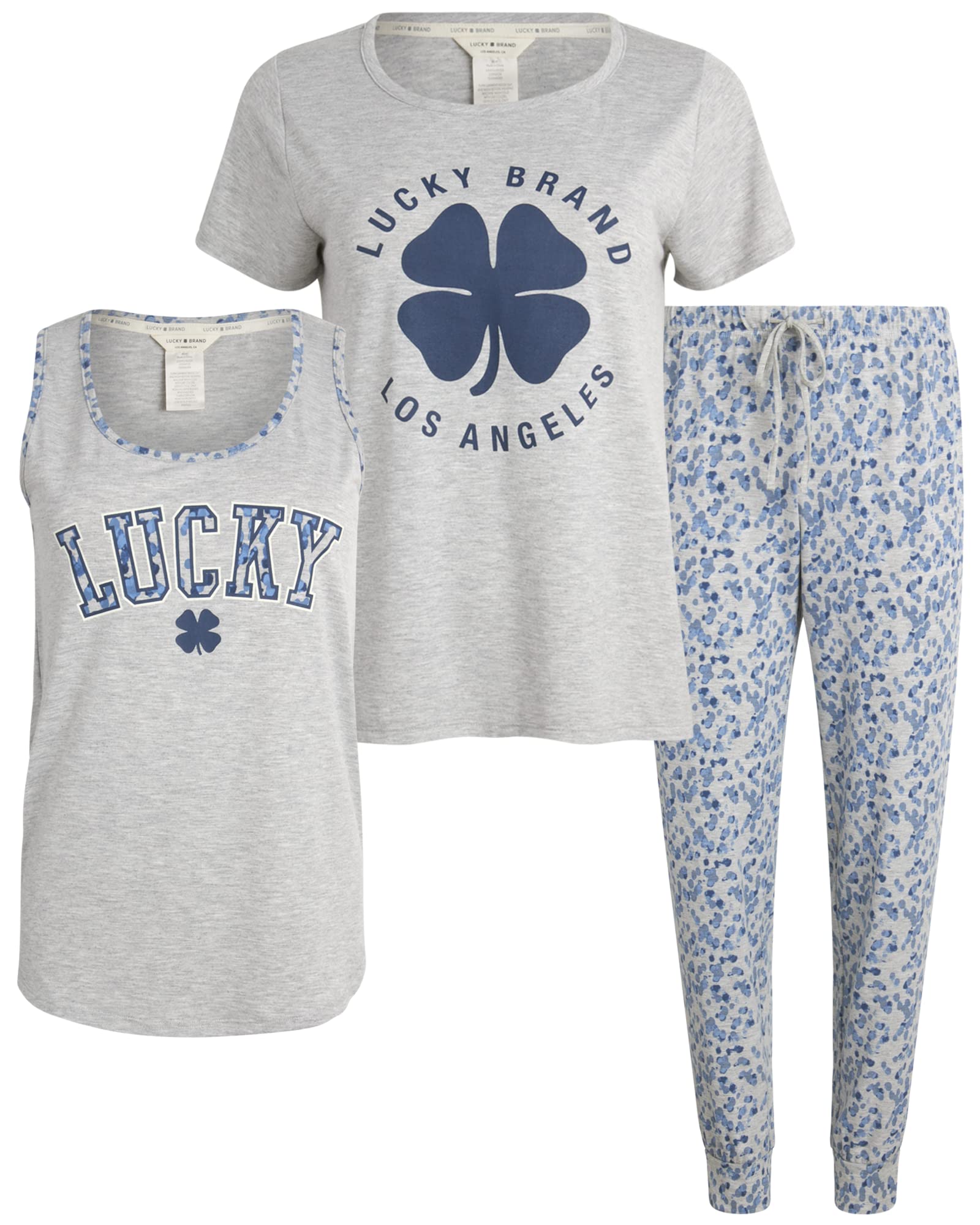 Lucky Brand Women's Pants Set, 3 Piece T-Shirt, Tank, Top, and Joggers, Casual Everyday Loungewear for Women (S-XL), Size Medium, Heather Grey