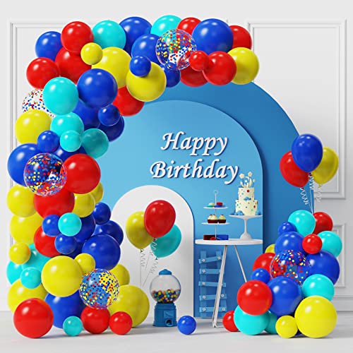 Kelfara Carnival Circus Balloons Garland Kit Arch, 100pcs 12 inch Red Blue Yellow Latex Balloons and Rainbow Multicolor Confetti Balloon for Baby Shower Wedding Birthday Party Background Decorations