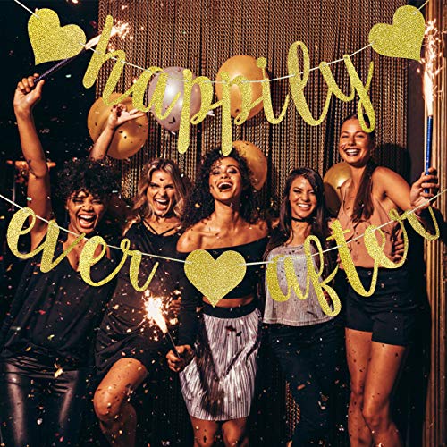 Happily Ever After Banner Gold Glitter, Bachelorette Party Decorations, Happily Ever After Decorations, Bridal Shower Banner, Wedding Engagement Decorations, Happily Eve After Sign