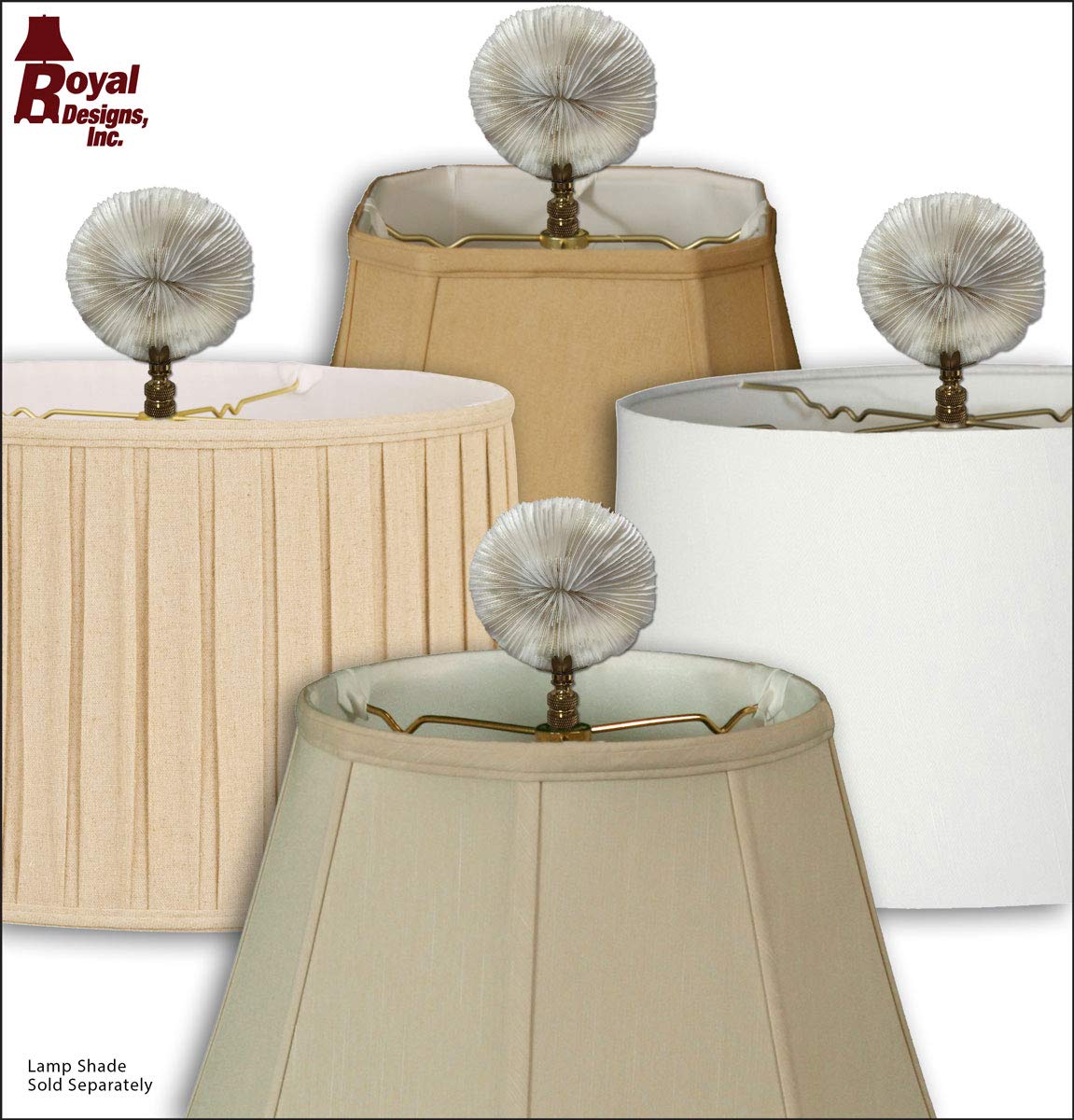 Royal Designs Natural Coral 3.75" Lamp Finial for Lamp Shade, White Mushroom Coral, Polished Brass Base - Set of 2