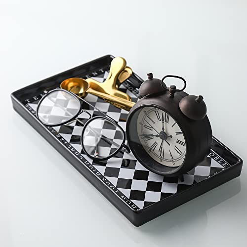 Redelaenor Ring Dish Rectangular Trinket Jewelry Tray Ceramic Dresser Bathroom Vanity Storage and Holder Black and White Grid Medium