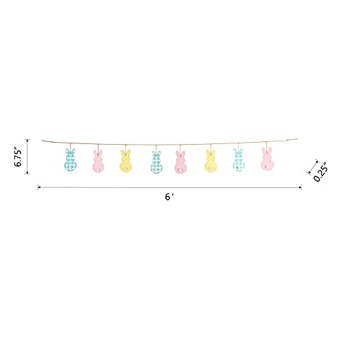 glitzhome 72''L Easter Metal Bunny Garland, Easter Wall Hanging Decor Jute Banner for Indoor Outdoor Mantle Door Festive Party Home School Decorations