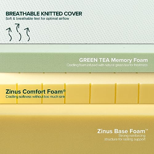 ZINUS 8 Inch Green Tea Memory Foam Mattress, Twin XL, Fiberglass Free, Patented Custom Contour Support, Sturdy Base Foam, CertiPUR-US Certified, Mattress in A Box, White