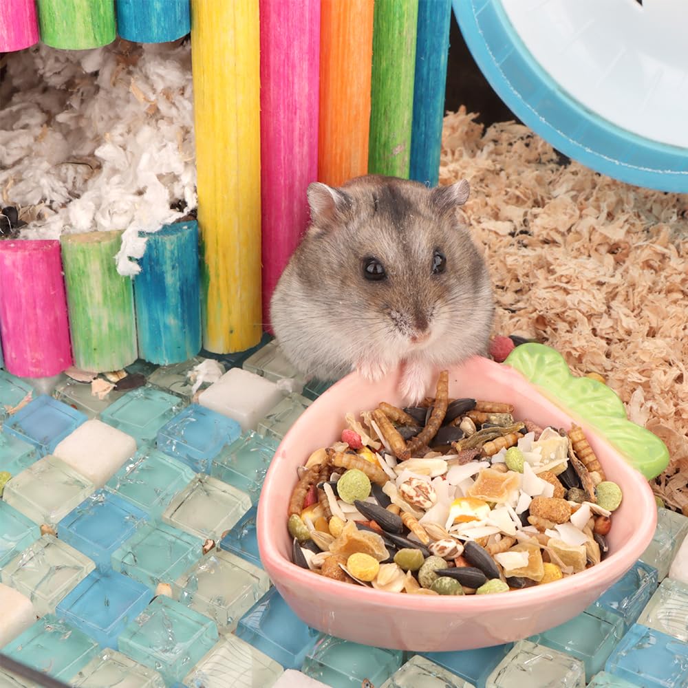 2 Pcs Hamster Ceramic Food Bowl, Cute Shape Anti-Turning Dish for Hamster Gerbil Hedgehog Guinea Pig Rat Rodent
