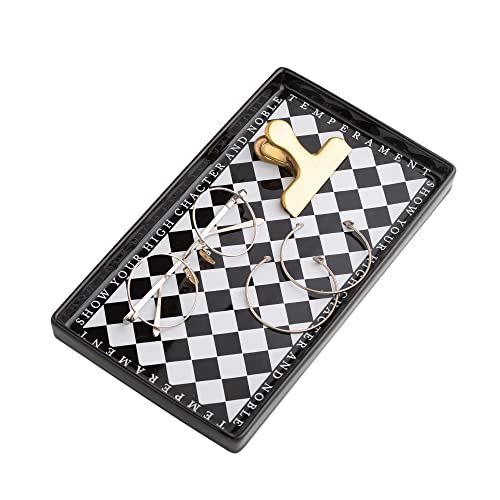 Redelaenor Ring Dish Rectangular Trinket Jewelry Tray Ceramic Dresser Bathroom Vanity Storage and Holder Black and White Grid Medium