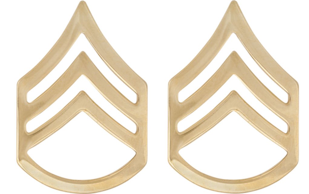 U.S. Army Metal Pin On Enlisted Rank NON-SUBDUED (SHINY) - 1 PAIR (E6 SSG)