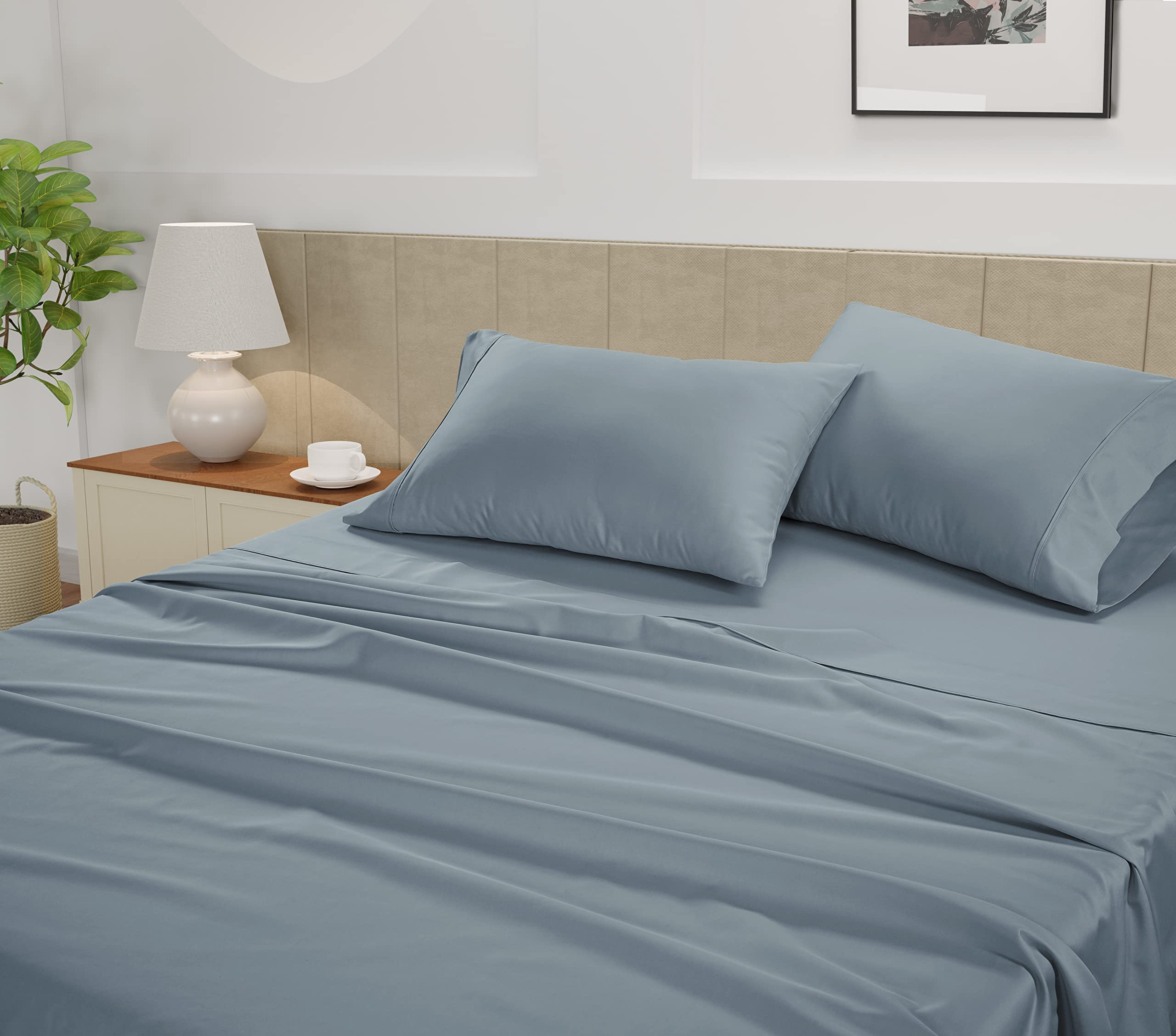LANE LINEN 450TC 100% Cotton Sheets Twin Size, Mercerized Cotton Fully Elasticized Sateen Weave Twin Sheet Set, Soft and Comfy Hotel Like Thick Sheet, Natural Cooling Bed Sheet - French Blue