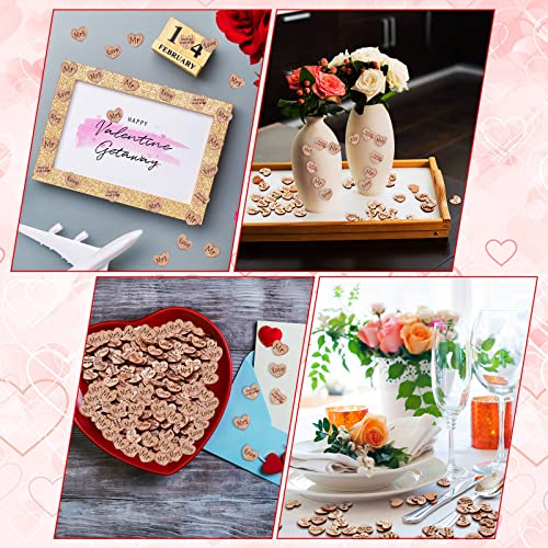 1000 Pieces Rustic Wedding Wood Heart Confetti Rustic Valentine Day Table Decorations Rustic Small Mr Mrs Love Wood Decoration Christmas Gift for Rustic Wedding Party Table Decor (Romantic Style)