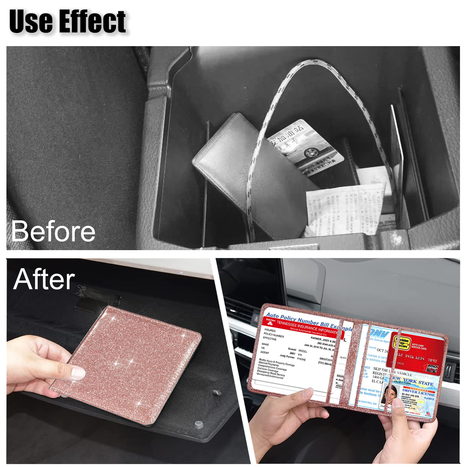 Car Registration and Insurance Holder, Premium PU Leather License Registration Holder for Driver License, Car Document Holder for Driver License, Cards & Essential Documents (Rose Gold)