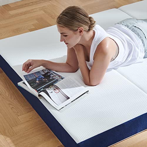 Molblly Tri Folding Mattress, 3 inch Memory Foam Mattress Topper with Breathable & Washable Cover for Guest Bed, Camping, Queen Size - 58"x 78"x 3"
