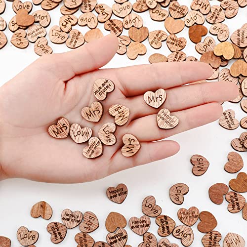 1000 Pieces Rustic Wedding Wood Heart Confetti Rustic Valentine Day Table Decorations Rustic Small Mr Mrs Love Wood Decoration Christmas Gift for Rustic Wedding Party Table Decor (Romantic Style)