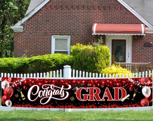 Graduation Party Banner Decoration-2023 Congrats Grad Supplies Yard Sign Banner,Class of 2023 Backdrop for Grad Party Decoration (RED)