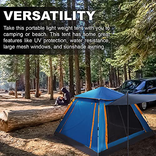 Instant Pop Up Camping Tent Easy Setup Automatic Hydraulic Water Resistant with Rain Fly Portable Lightweight Great for Outdoor Beach Backpacking Hiking (4-5 Person, Blue)