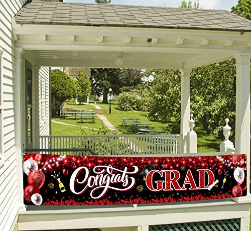 Graduation Party Banner Decoration-2023 Congrats Grad Supplies Yard Sign Banner,Class of 2023 Backdrop for Grad Party Decoration (RED)