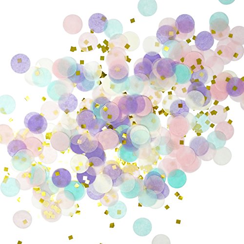 Premium 1-inch Round Tissue Paper Party Table Confetti - 50 Grams (Unicorn Pastel, Gold Mylar Flakes)