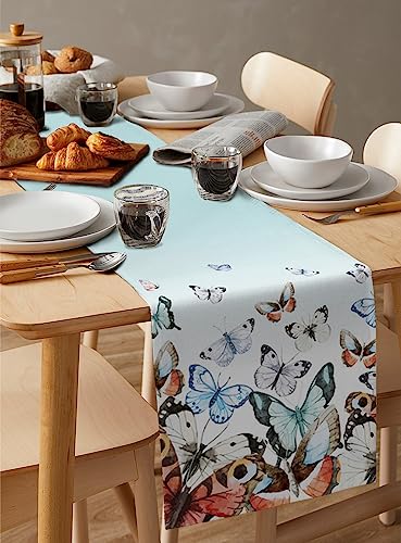 Teal Ombre Table Runner 72 Inches Long Farmhouse Dress Scarves, Red Blue Butterfly Modern Abstract Art Dining Tablerunner for Coffee Table/Kitchen Island/Party Décor, 18" x 72"