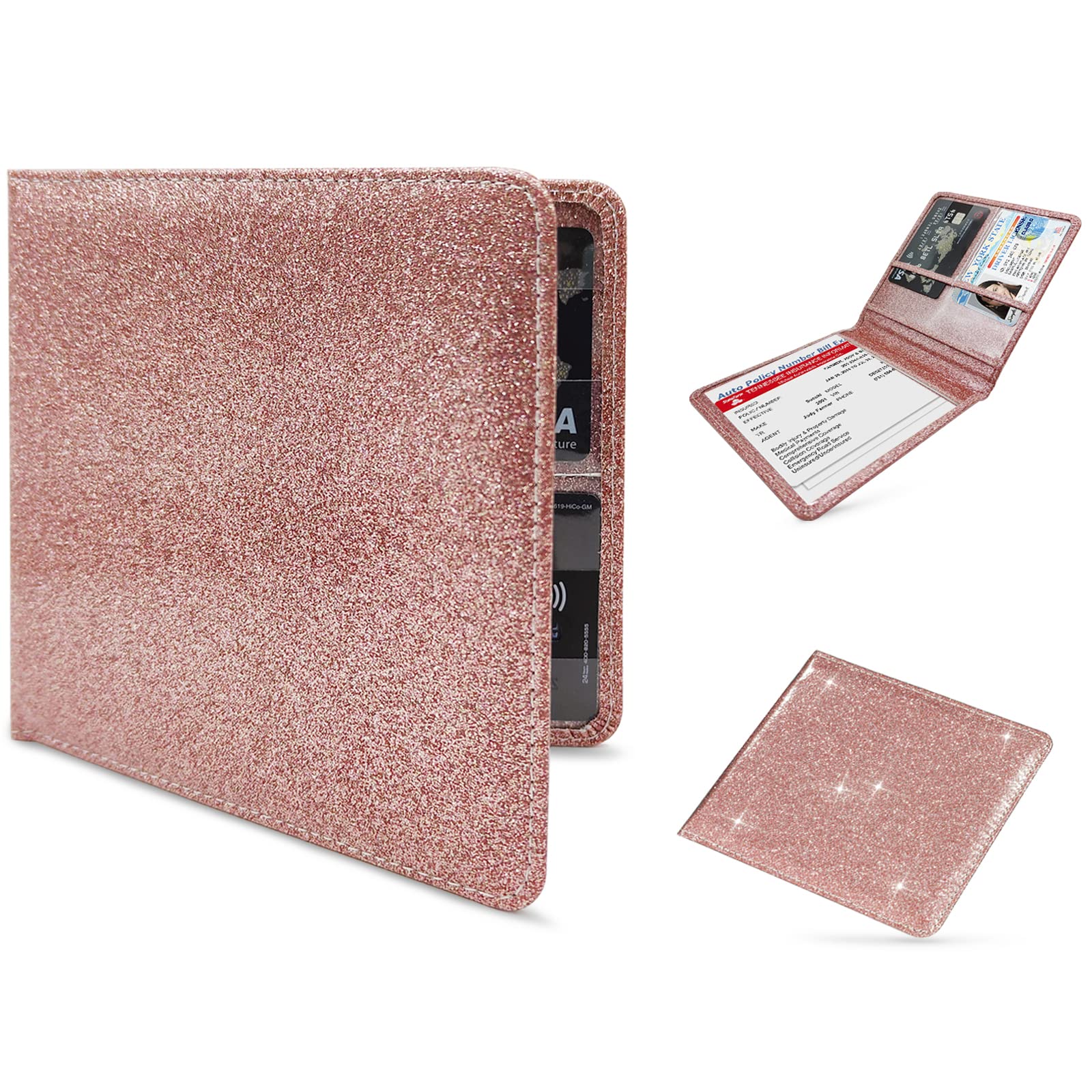 Car Registration and Insurance Holder, Premium PU Leather License Registration Holder for Driver License, Car Document Holder for Driver License, Cards & Essential Documents (Rose Gold)
