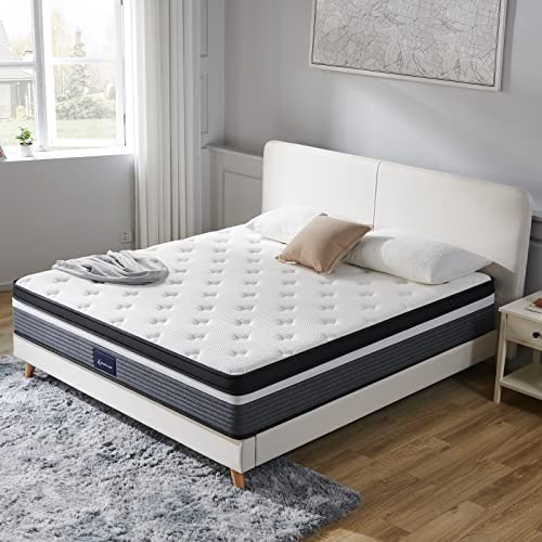 S SECRETLAND King Mattress, 12 inch Individually Wrapped Coils Innerspring Mattress, Pocket Spring Hybrid Mattresses with CertiPUR-US Certified Foam, Plush Yet Supportive