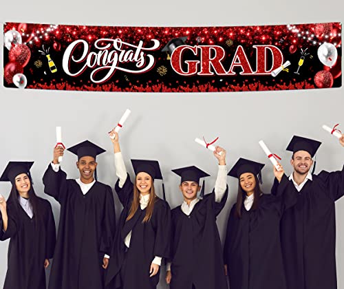Graduation Party Banner Decoration-2023 Congrats Grad Supplies Yard Sign Banner,Class of 2023 Backdrop for Grad Party Decoration (RED)