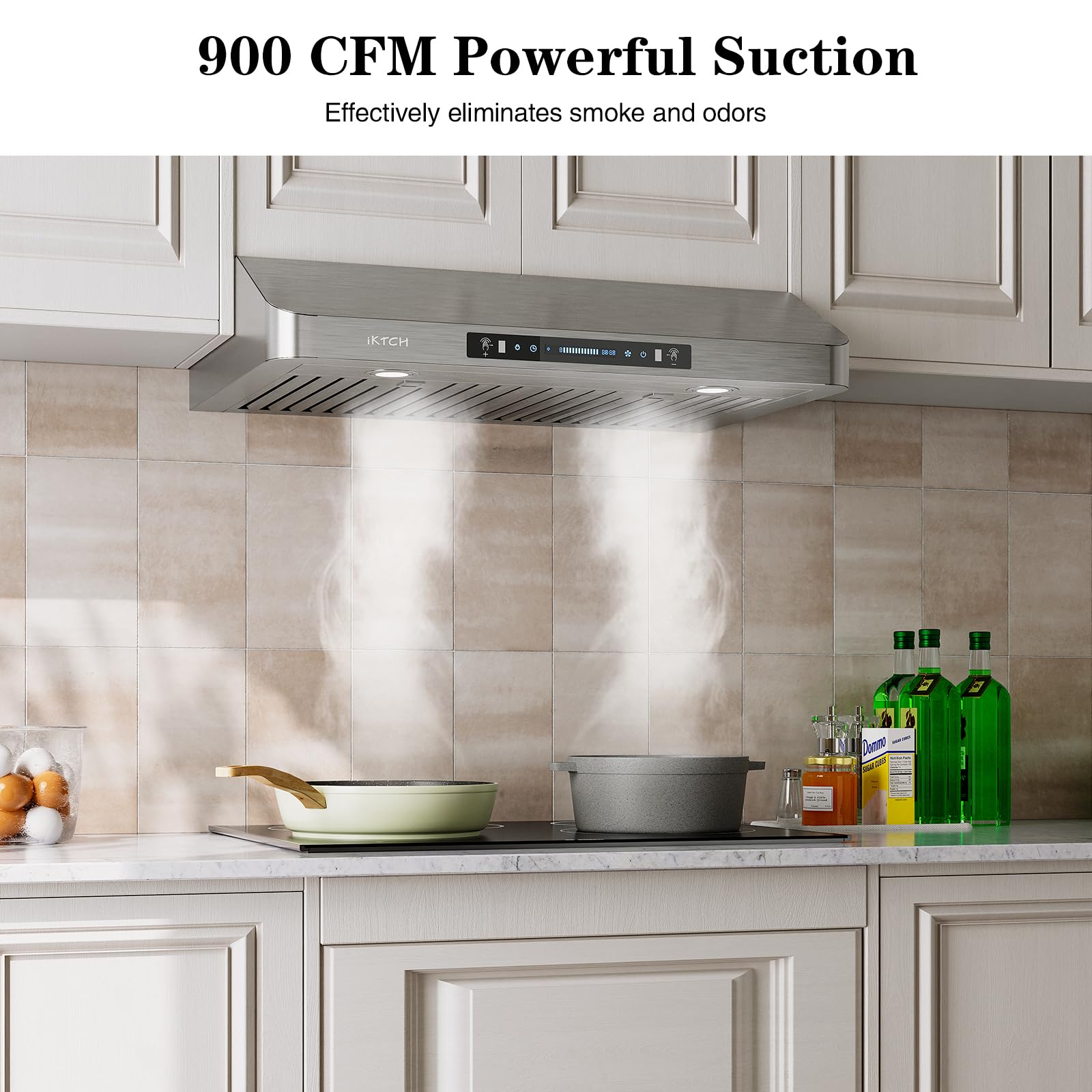 IKTCH 30 Inch Under Cabinet Range Hood, 900 CFM with 4-Speed Gesture Sensing & Touch Control, Stainless Steel Range Hood