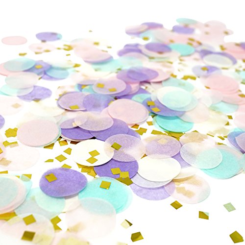 Premium 1-inch Round Tissue Paper Party Table Confetti - 50 Grams (Unicorn Pastel, Gold Mylar Flakes)