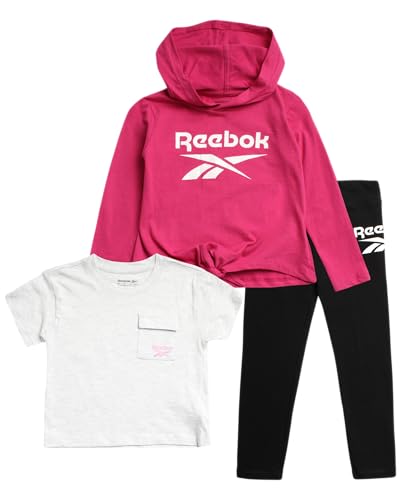 Reebok Girls' Legging Set - 3 Piece Performance Long Sleeve T-Shirt, Tee, and Leggings - Active Set for Toddlers/Girls, 2T-6X, Size 6, Semi Proud Pink
