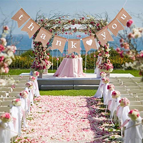 OZXCHIXU Jute Hessian Burlap thank you Banner Rustic Wedding Party Bunting