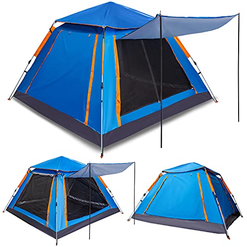 Instant Pop Up Camping Tent Easy Setup Automatic Hydraulic Water Resistant with Rain Fly Portable Lightweight Great for Outdoor Beach Backpacking Hiking (4-5 Person, Blue)
