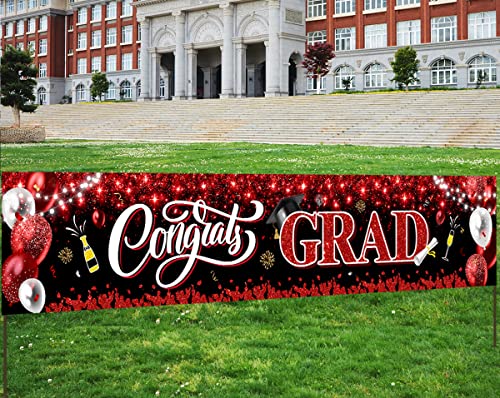 Graduation Party Banner Decoration-2023 Congrats Grad Supplies Yard Sign Banner,Class of 2023 Backdrop for Grad Party Decoration (RED)