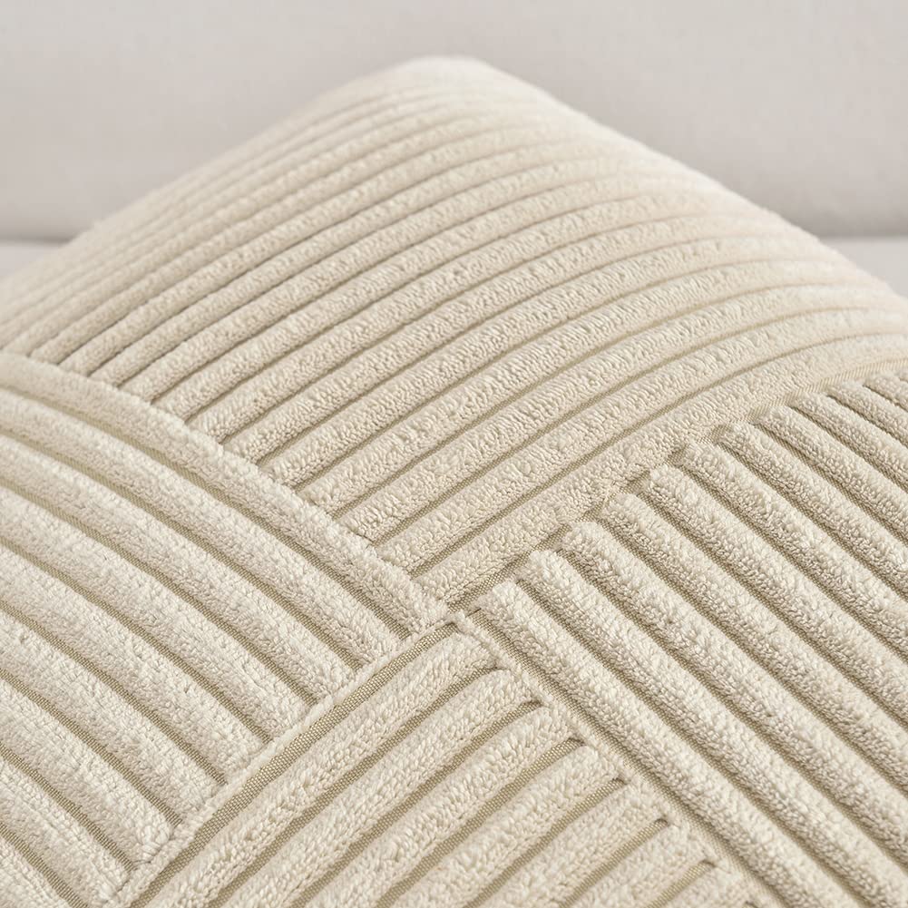 Fancy Homi Tan Lumbar Decorative Throw Pillow Covers 12x20 Inch for Living Room Couch Bed Sofa, Boho Home Decor, Soft Striped Corduroy Rectangle Accent Beige Cushion Case 30x50 cm