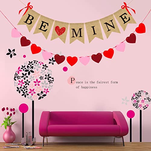 Valentines Day Decorations, Burlap Be Mine Banner Valentine's Day Banner with Heart Signs for Home Wedding Engagement Decorations