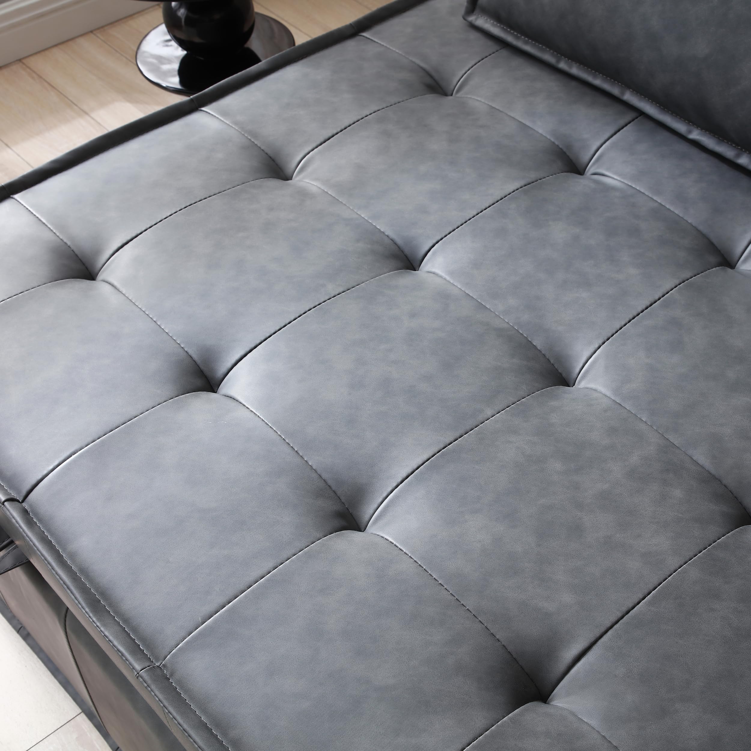YuiHome Lazy 3 in 1 Multipurpose Faux Leather Ottoman, Convertible, Adjustable Single Sleeper Chair Sofa Bed for Living Room Apartment,Dark Grey
