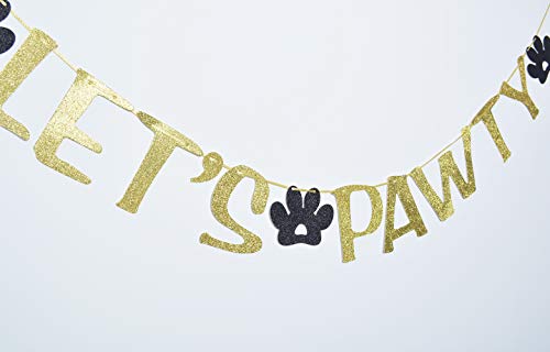 Let's Pawty Banner Sign Garland for Pet Birthday Party Decor Dog Pawty Photo Prop Backdrop (Gold)