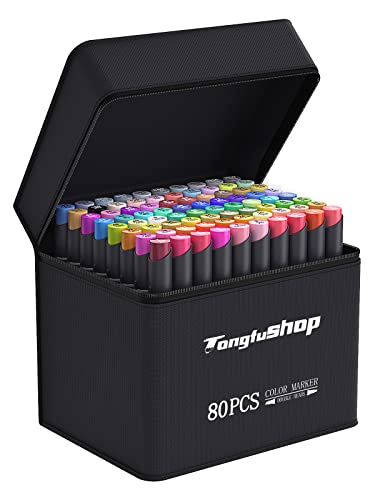 Tongfushop 80 Alcohol Markers Set, Art Marker Depicting Smoother Strokes,Upgraded Quality Ink,Safe,1s Quick-drying, Non Fading,Colorful,for Artist,Adults,Children Illustration Designing Drawing Marker