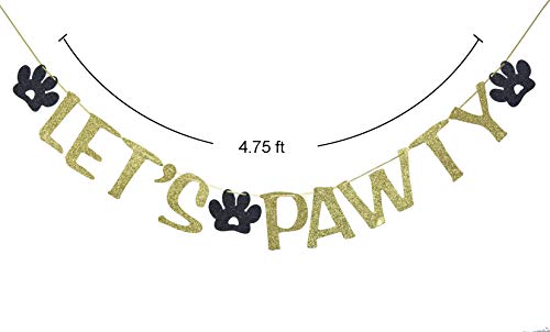 Let's Pawty Banner Sign Garland for Pet Birthday Party Decor Dog Pawty Photo Prop Backdrop (Gold)