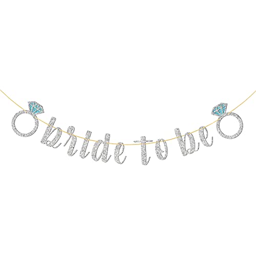 WeBenison Glitter Bride to Be Banner, Bride Shower Party Supplies, Engagement Bachelorette Wedding Party Decorations Silver