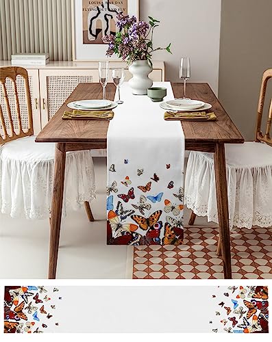 Red Orange Blue Butterfly Table Runner 120 Inches Long Farmhouse Dress Scarves, Modern Abstract Art Aesthetics Dining Tablerunner for Coffee Table/Kitchen Island/Party Décor, 13" x 120"