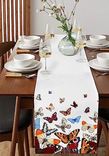 Red Orange Blue Butterfly Table Runner 120 Inches Long Farmhouse Dress Scarves, Modern Abstract Art Aesthetics Dining Tablerunner for Coffee Table/Kitchen Island/Party Décor, 13" x 120"